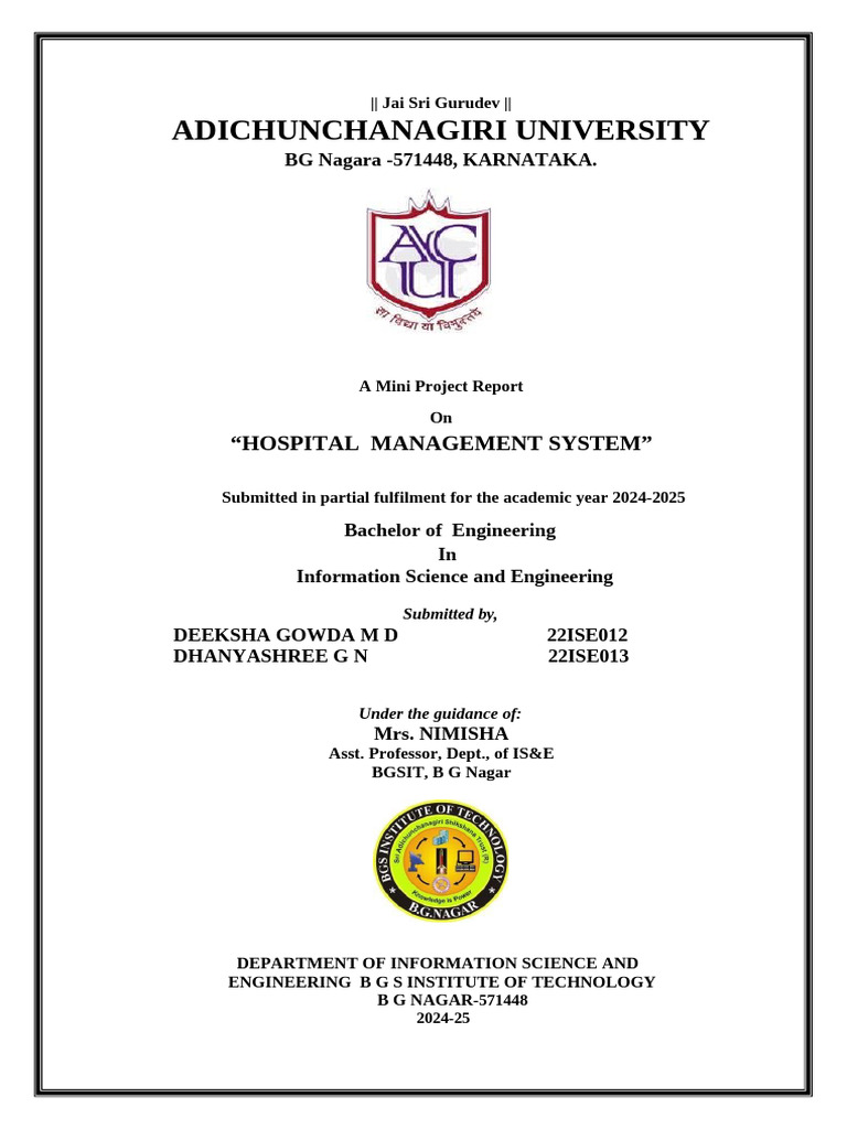 DBMS Hospital Management System Mini Project | PDF | World Wide Web ...
