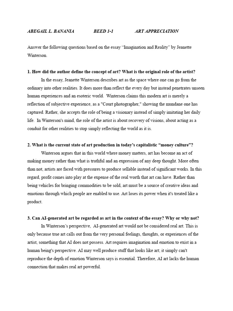 BANANIA ABEGAIL - Imagination and Reality | PDF