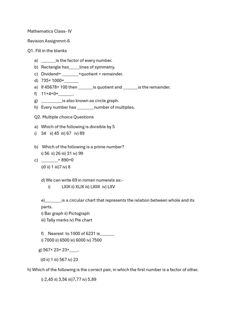 Revision Assignment-6 Mathematics | PDF