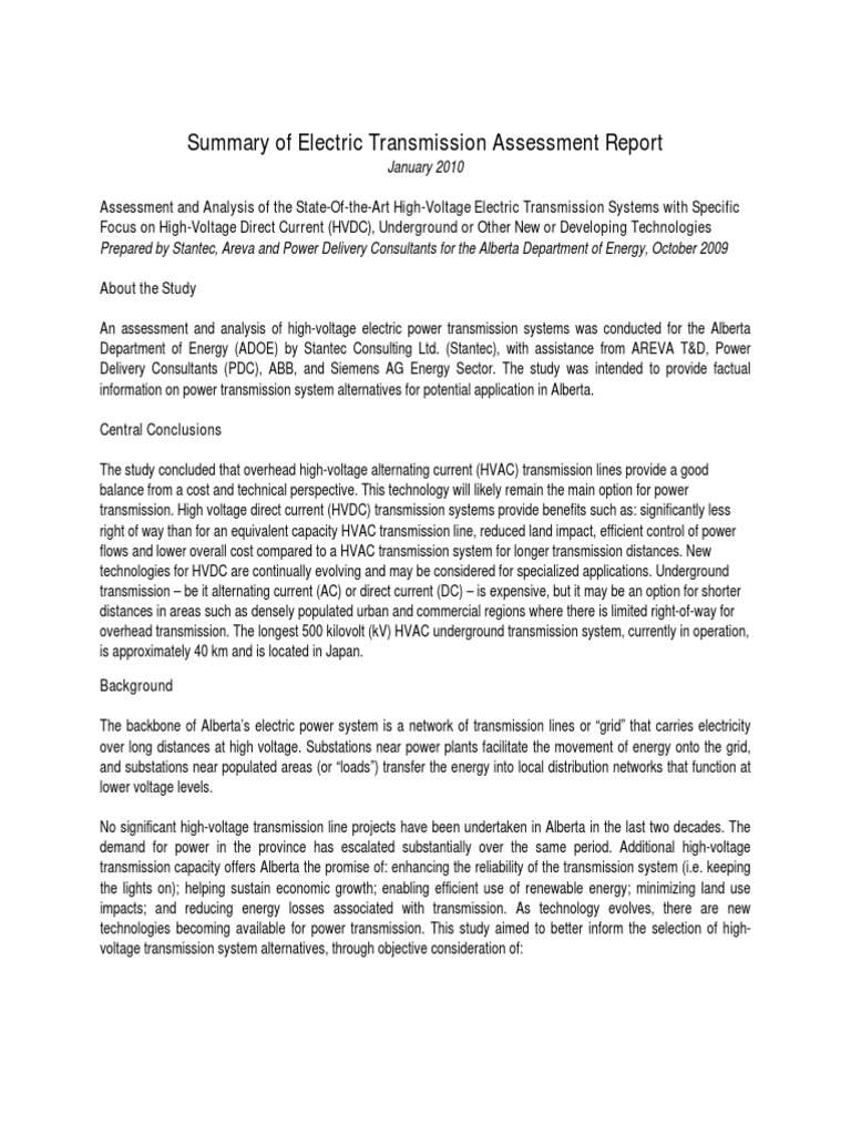 Summary of Electric Transmission Assessment Report: January 2010 | PDF ...