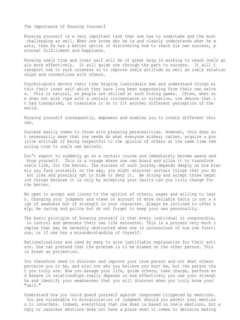 The Importance of Self-Knowledge | PDF | Emotions | Decision Making