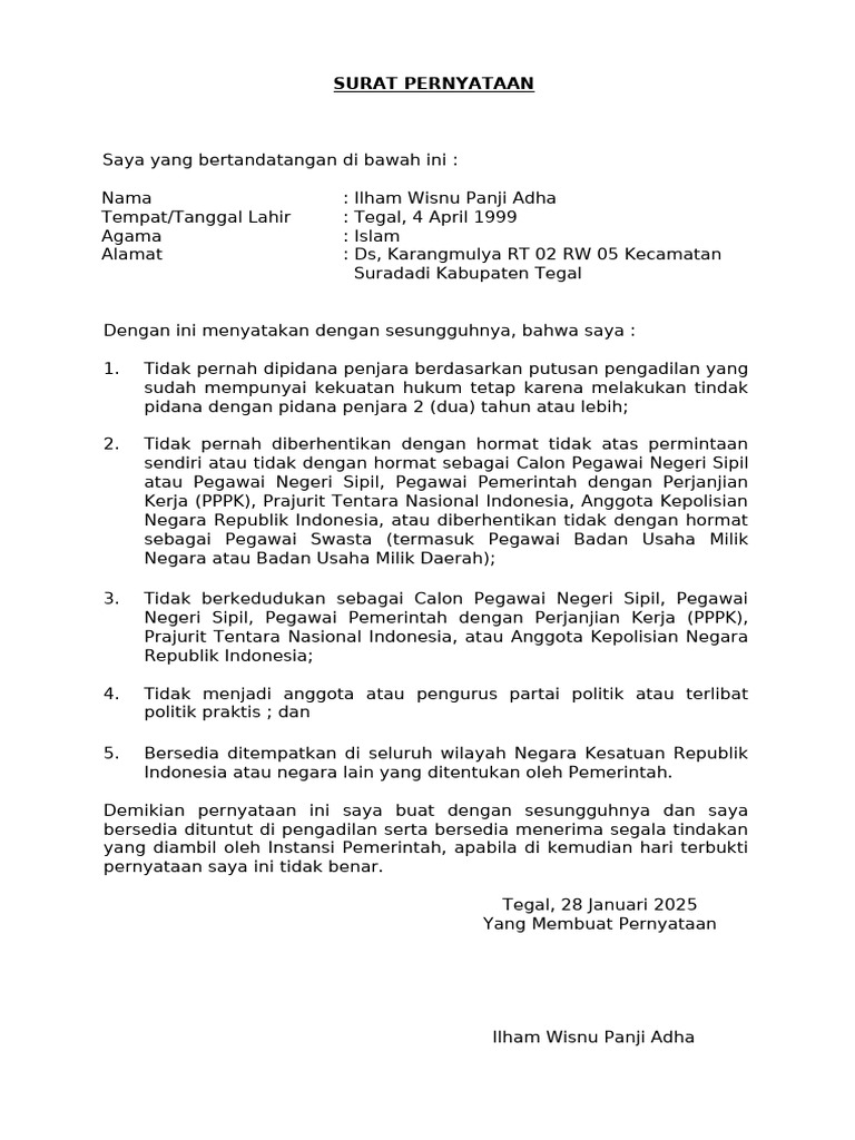 Format Suket Dan Lamaran PPPK Teknis Tahap I 2024 1 | PDF