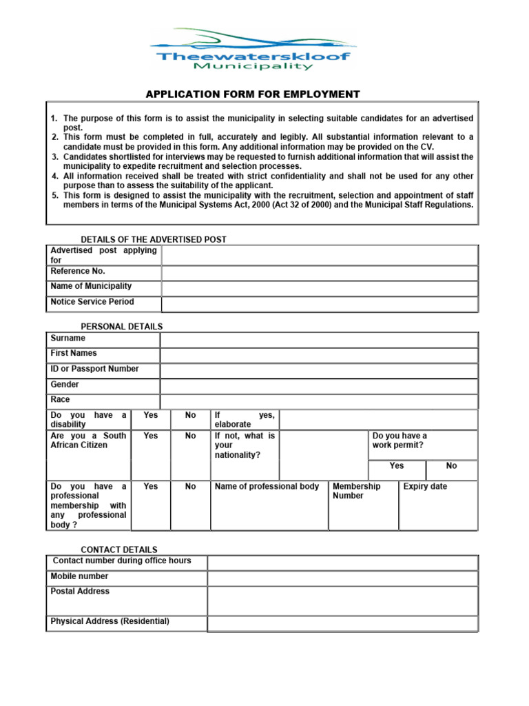 Municipality Job Application Form | PDF | Recruitment | Government