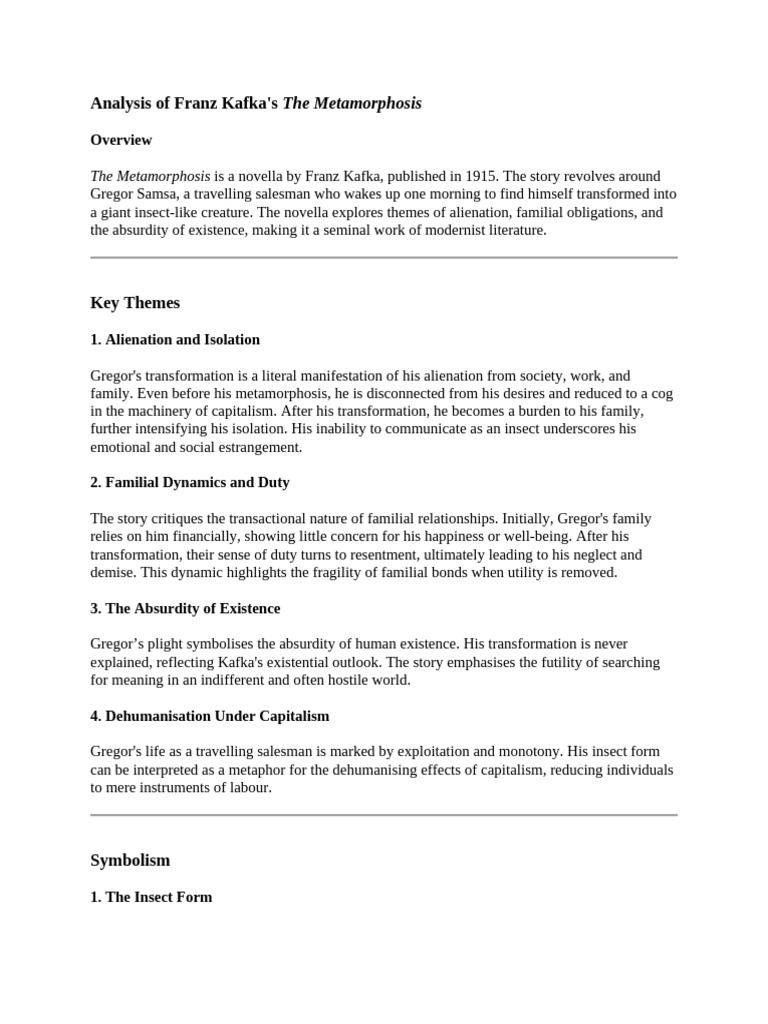 Analysis of Franz Kafka's Metamorphosis | PDF | The Metamorphosis ...
