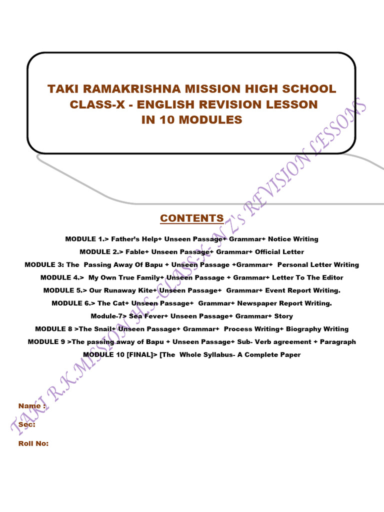 Class-X English Revision Modules Guide | PDF