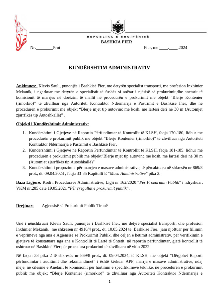 KUNDERSHTIM ADMINISTRATIV klevisi | PDF