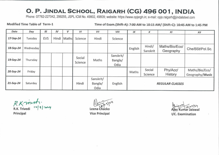 Modified TimeTable Half Yearly Exam 2024 | PDF