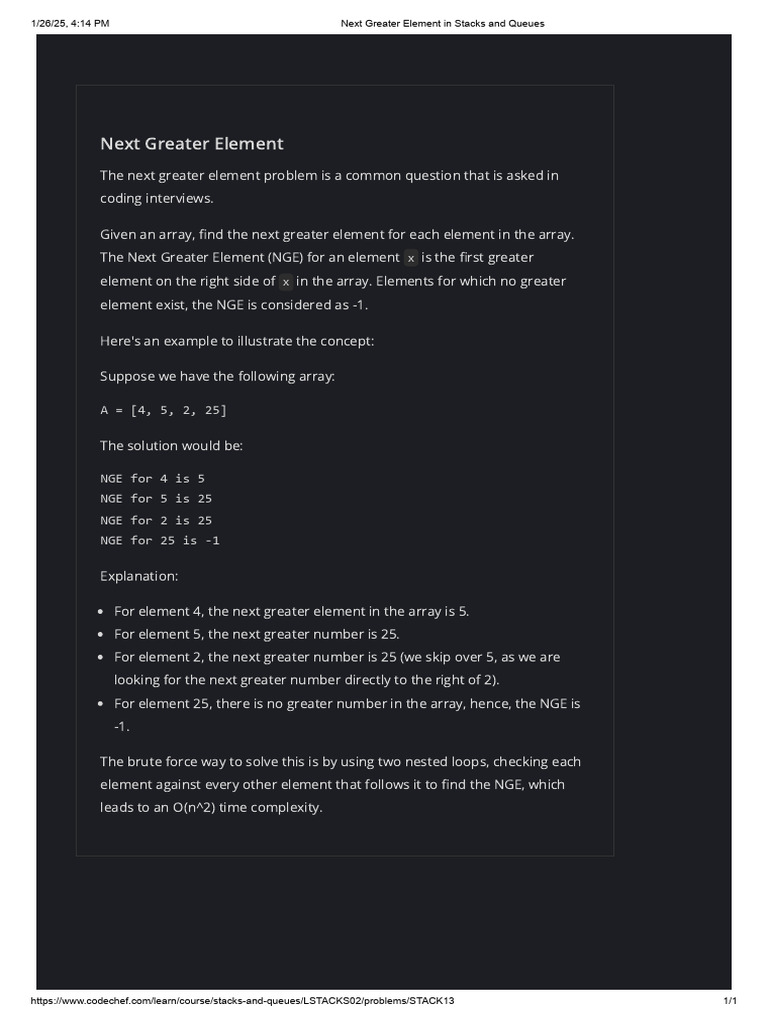 Next Greater Element in Stacks and Queues | PDF