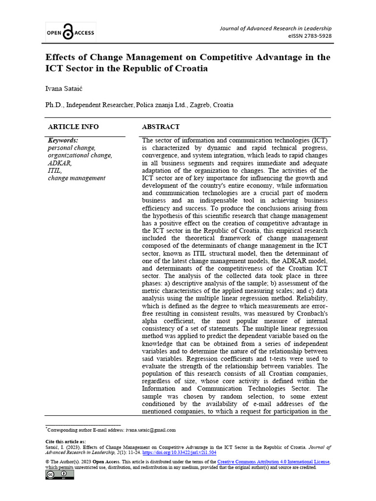 2023 - X - Effects of Change Management On Competitive Advantage in The ...