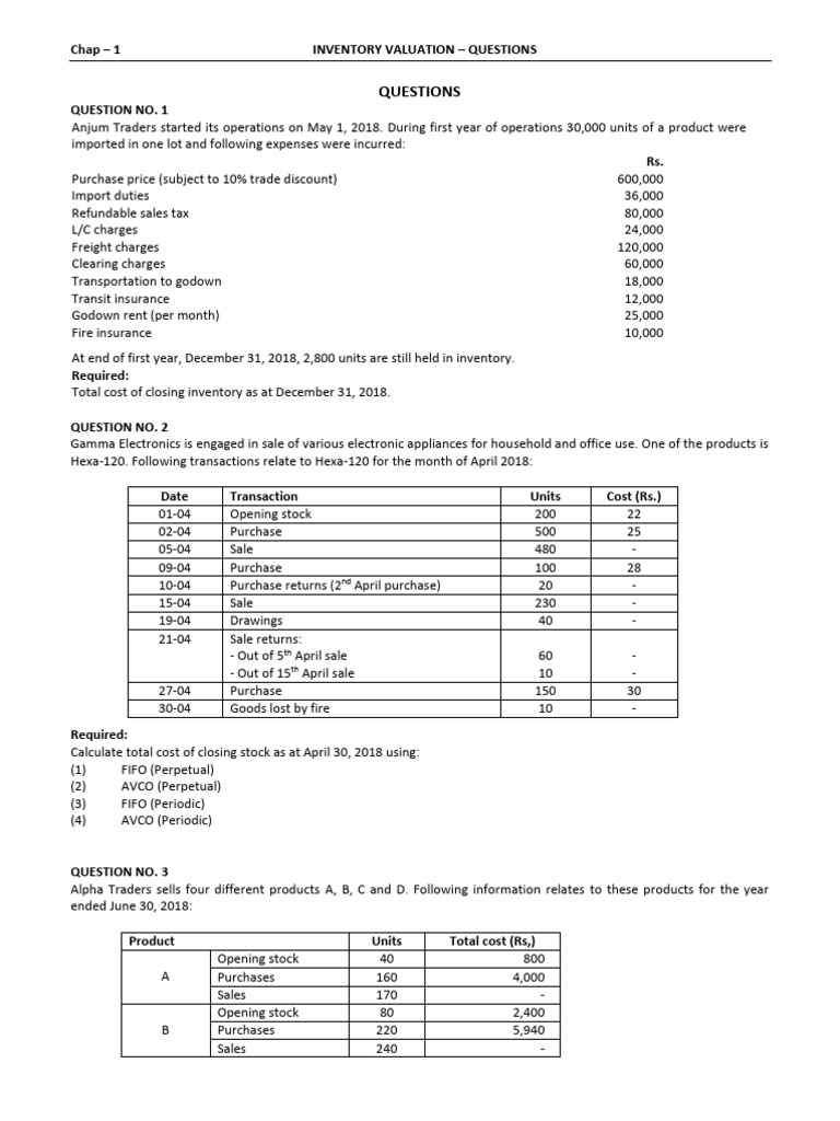 2 - Chap 1 - Inventory Valuation | PDF | Inventory | Valuation (Finance)