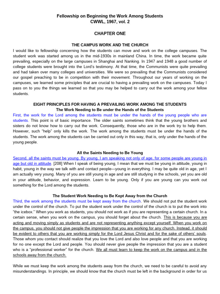 Principles for Student Campus Work | PDF