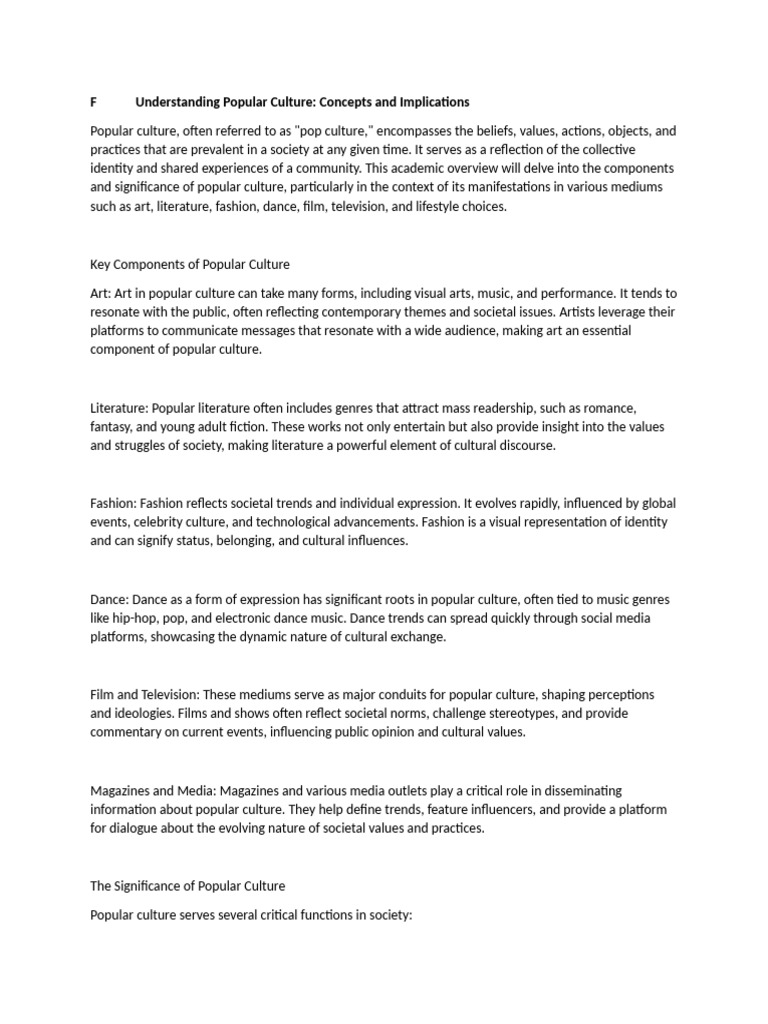 Exploring the Impact of Popular Culture | PDF | Popular Culture | Fashion