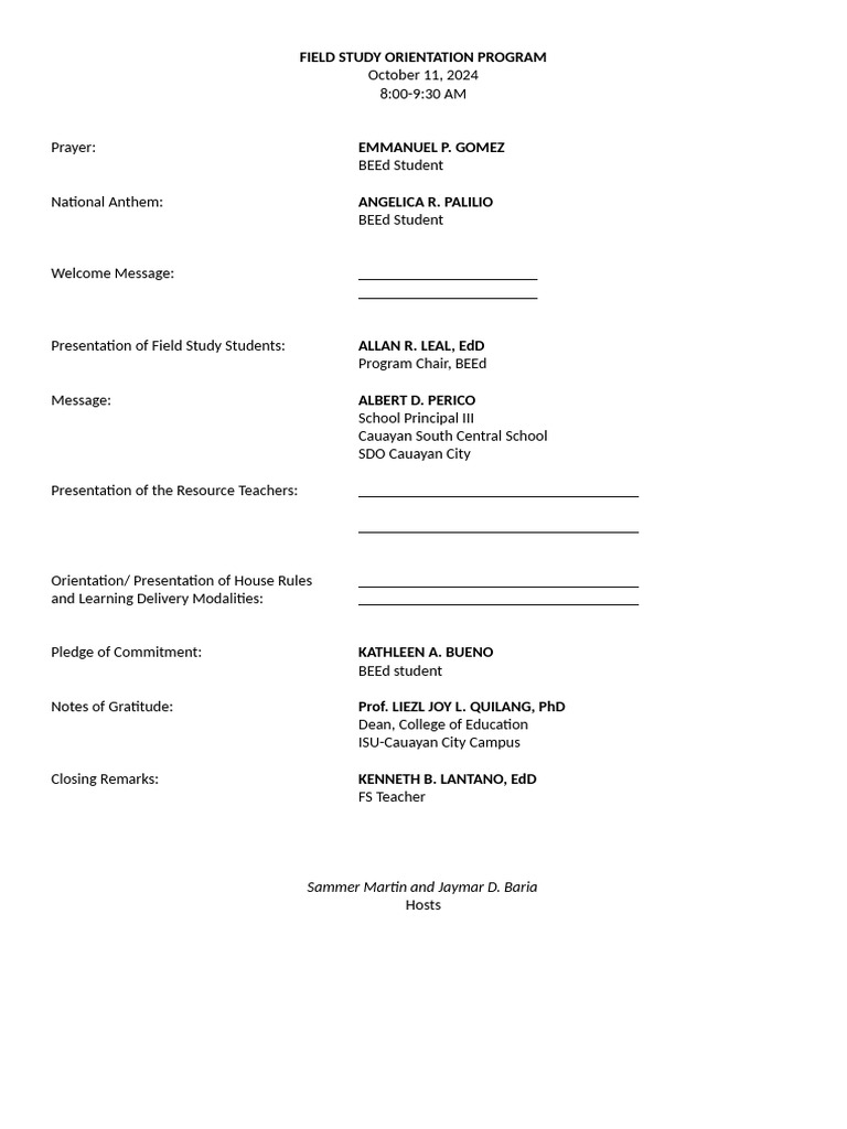 FIELD-STUDY-ORIENTATION-PROGRAM | PDF