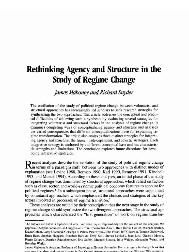 Integrating Agency and Structure in Regime Change | PDF | Causality ...