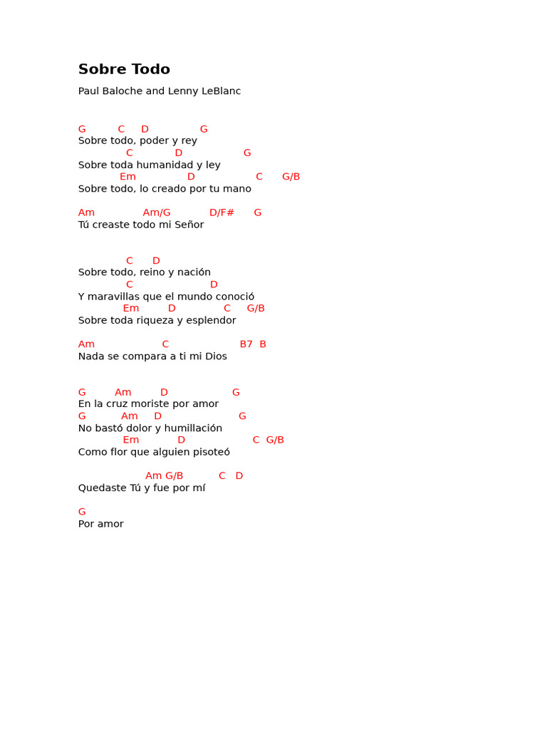 Letra de "Sobre Todo" - Paul Baloche | PDF
