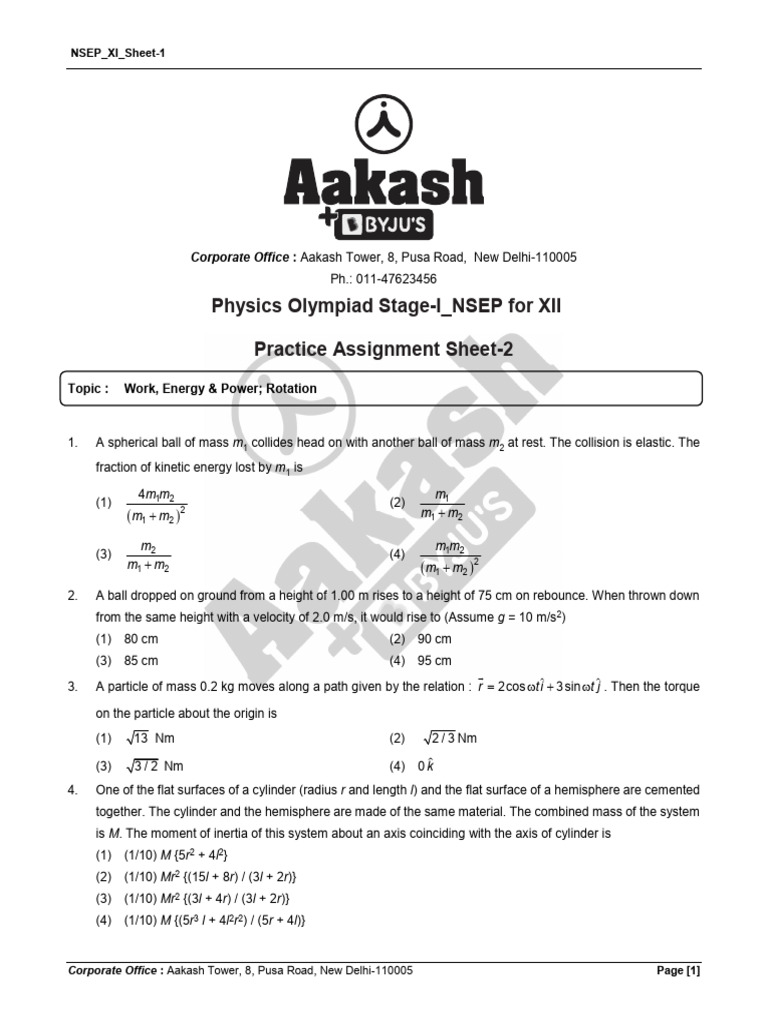 NSEP - XII - Sheet-2 - (Que. - Answer Key) | PDF | Force | Acceleration