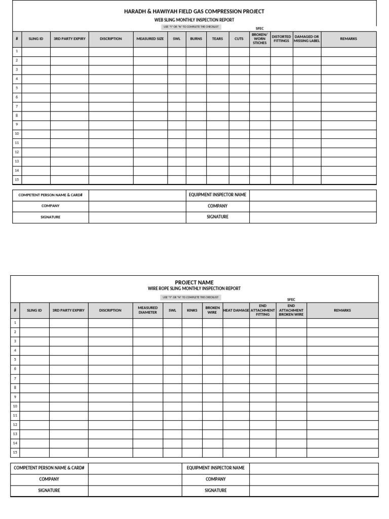 Lifting Equipment Inspection Report | PDF | Manufactured Goods