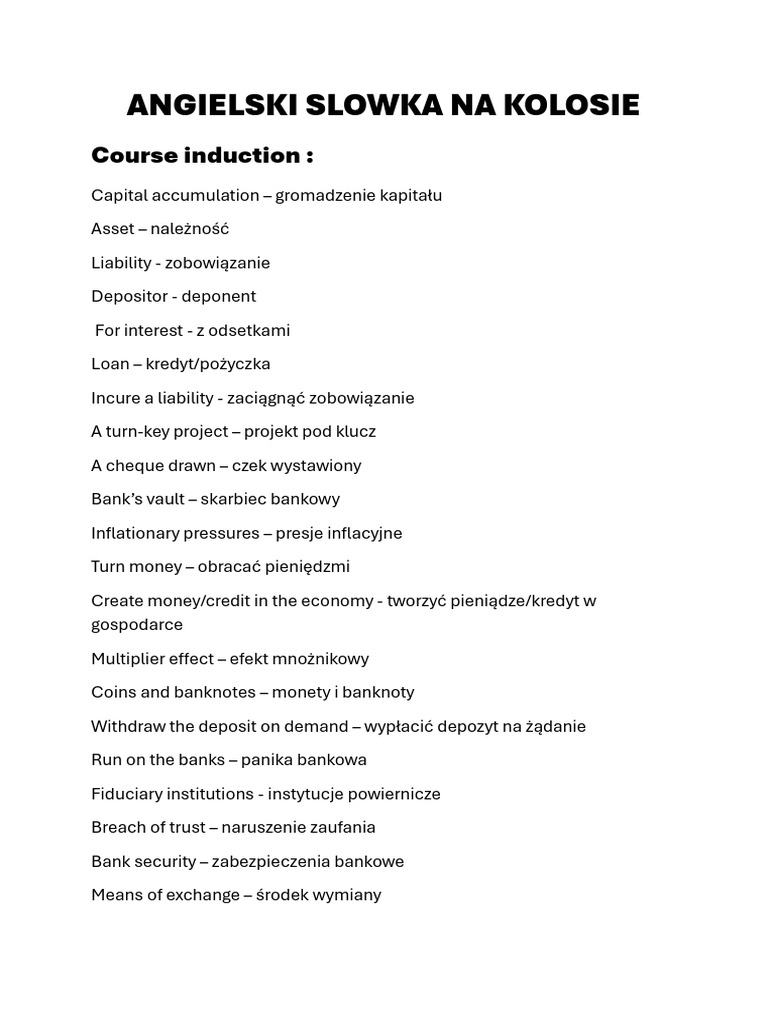 Angielski Slowka Kolokwium | PDF