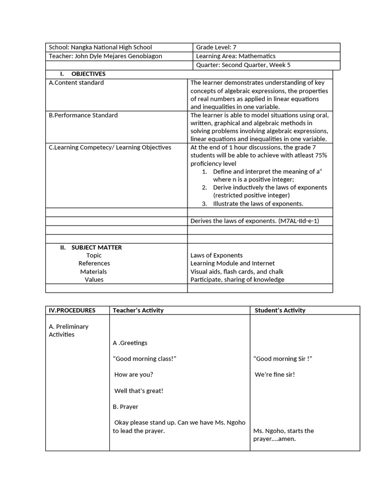 4 as Lesson Plan Dyle | PDF | Polynomial | Mathematical Objects