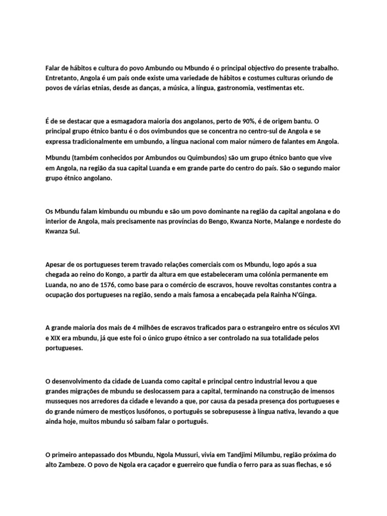 Cultura e História dos Mbundu | PDF