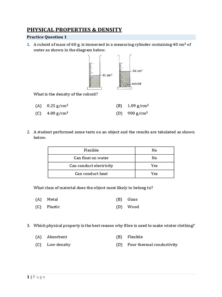 Secondary 1 Science - Density | PDF | Density | Metals