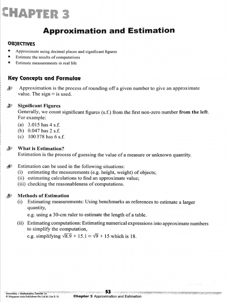 Secondary 1 G3 Math - Approximation and Estimation | PDF | Significant ...