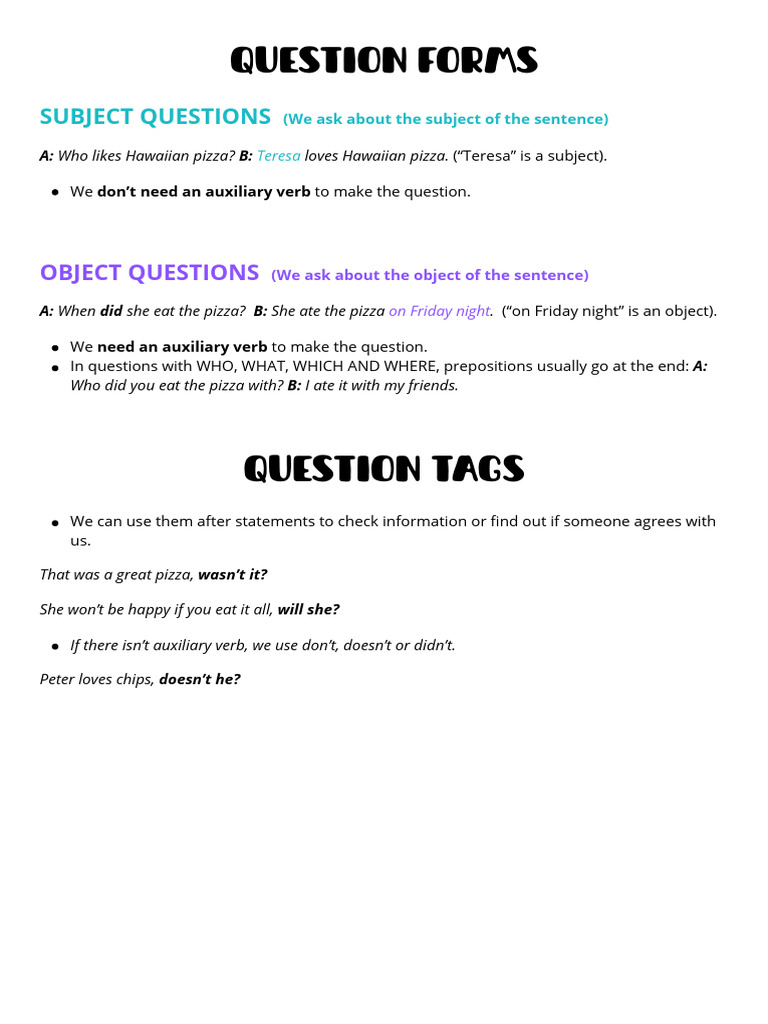 Question Forms and Tags Guide | PDF