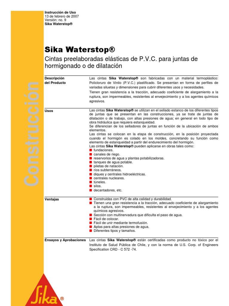 Sika Waterstop | Descargar gratis PDF | Soldadura | Construcción