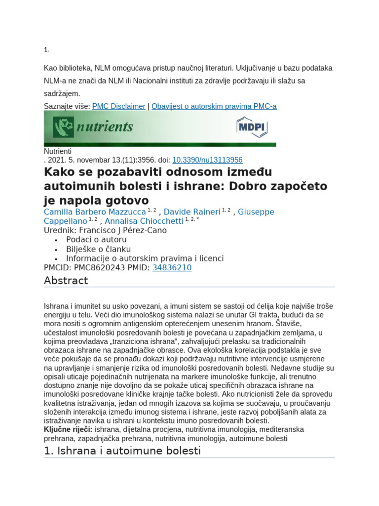 Autoimunost I Ishrana | PDF