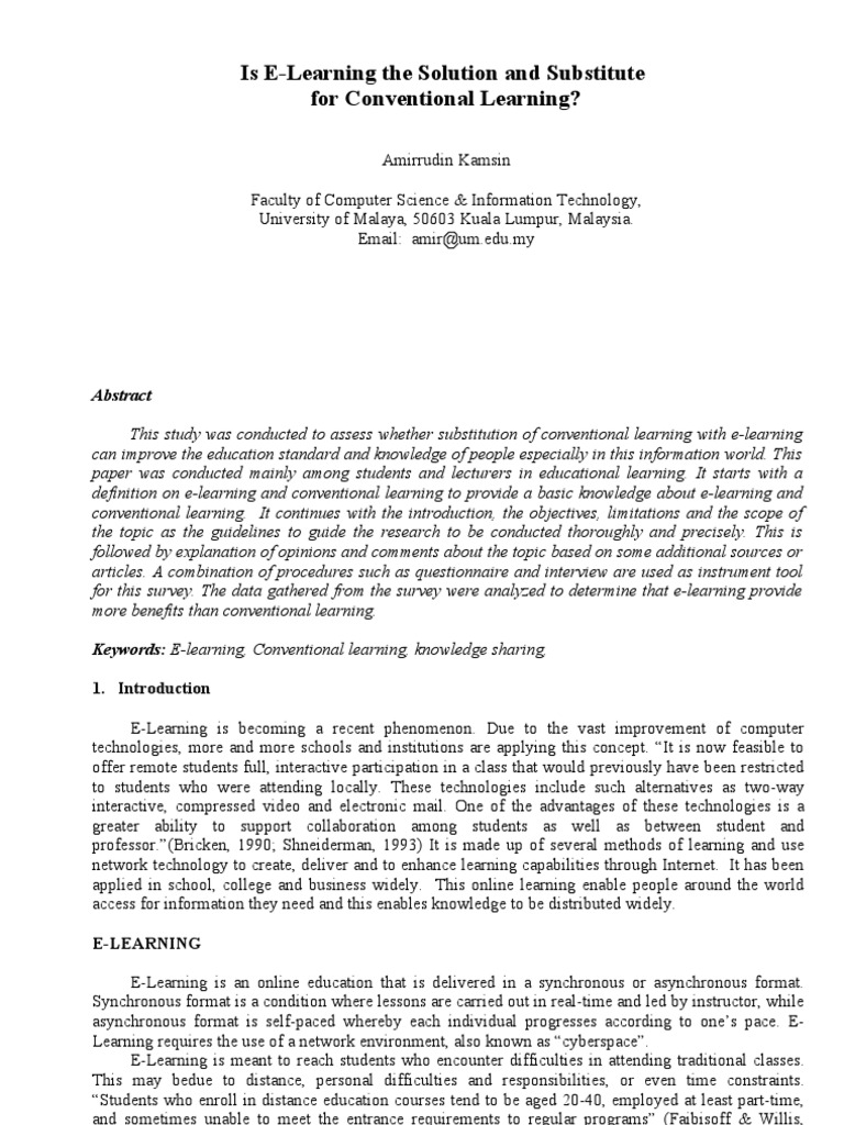 Is E-Learning The Solution and Substitute For Conventional Learning ...