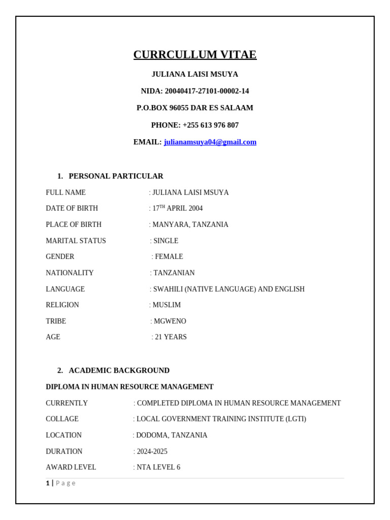 CURRCULLUM VITAE 2 - Copy | PDF | Tanzania | Communication