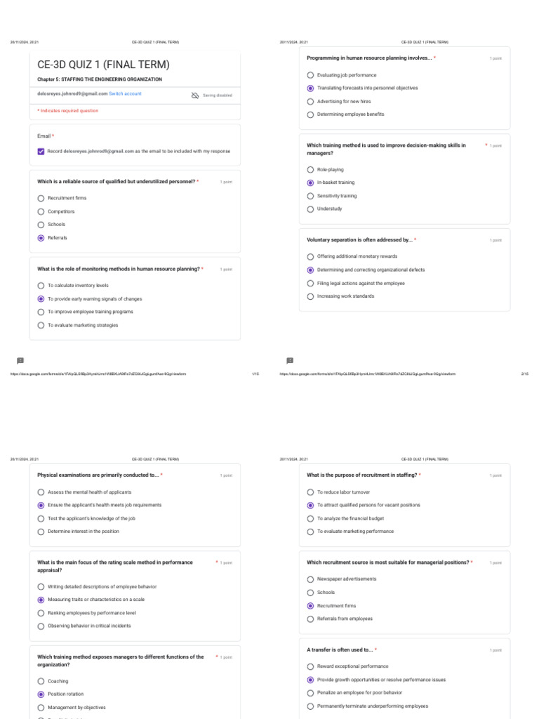 Ce 3d Quiz 1 Final Term | PDF | Recruitment | Performance Appraisal
