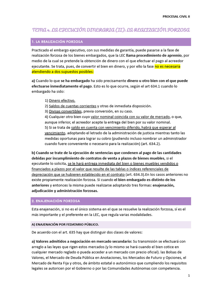 Wuolah Free TEMA 4LA EJECUCION DINERARIA II LA REALIZACION FORZOSA Gulag Free | PDF | Subasta ...