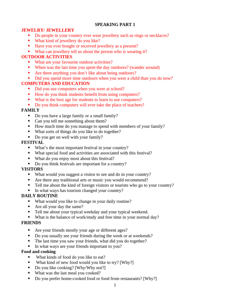 Speaking Questions-Cambridge Part 1 | PDF | Zoo