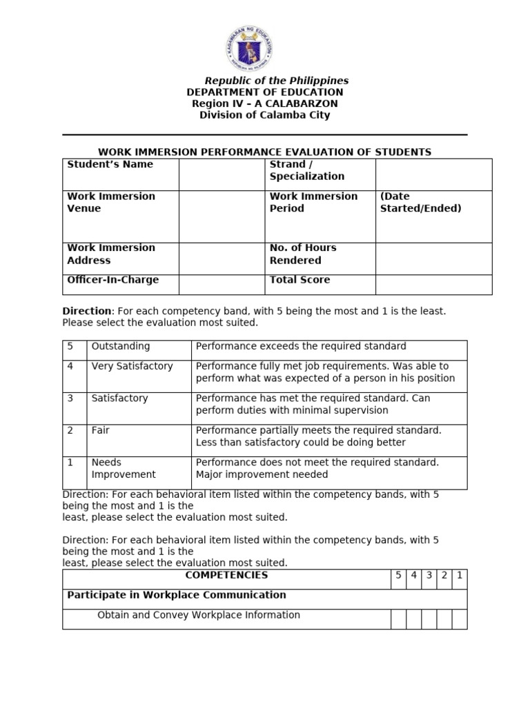 Students Performance Evaluation Form | PDF | Performance Appraisal | Safety