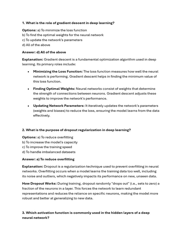 Deep Learning Questions | PDF | Artificial Neural Network | Deep Learning