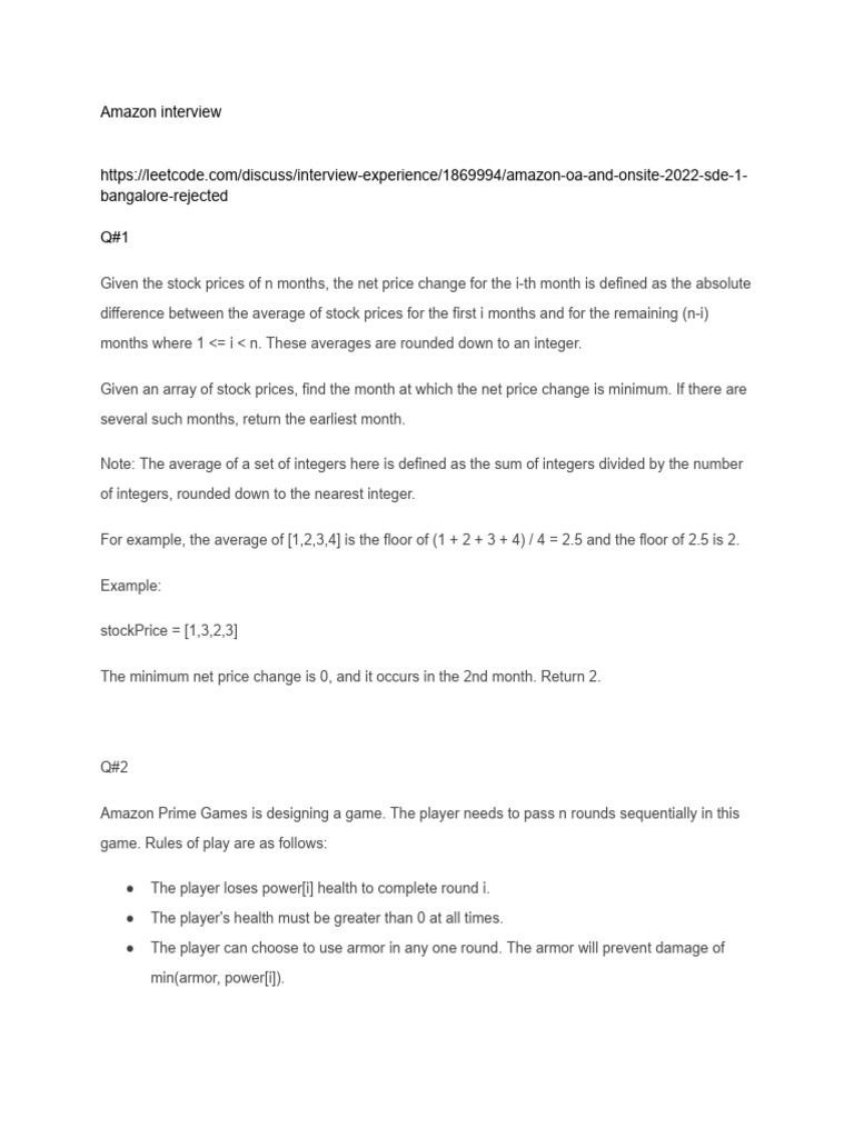 Amazon SDE Interview Questions and Strategies | PDF