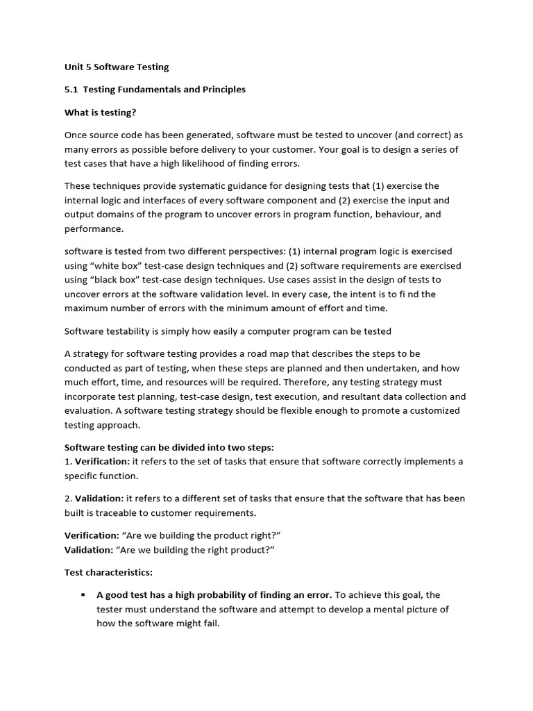 Chapter 5 of Software Engineering | PDF | Software Testing | Software ...