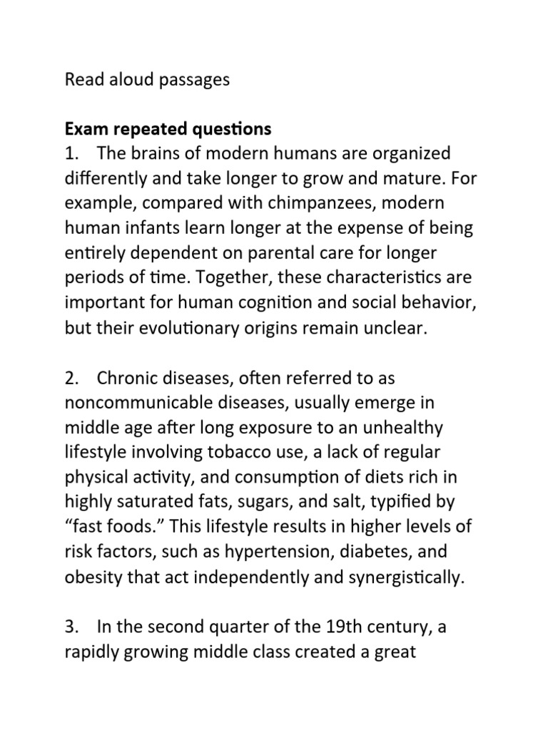 Read Aloud Practice Passages | PDF | Non Communicable Disease