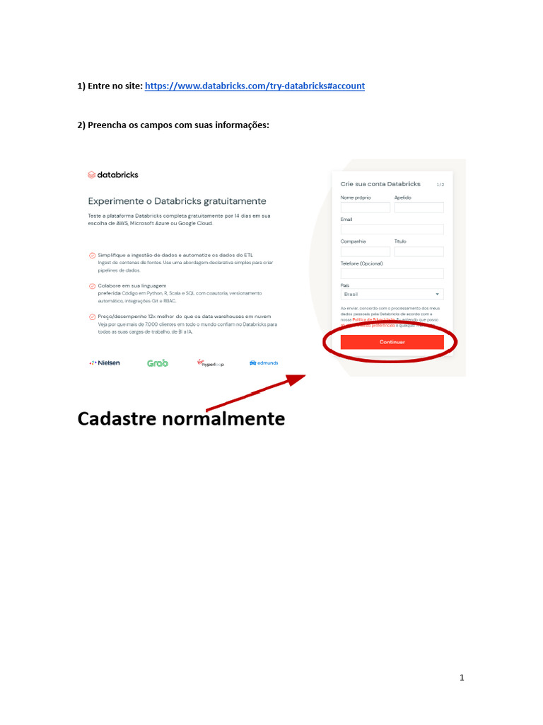 Passo A Passo - Criar Conta Databricks Community Edition | PDF