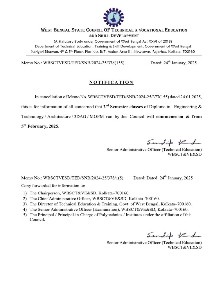 Revised Notice - ET-2nd Sem Class Start - Wef 05-02-2025 - Rescheduled | PDF
