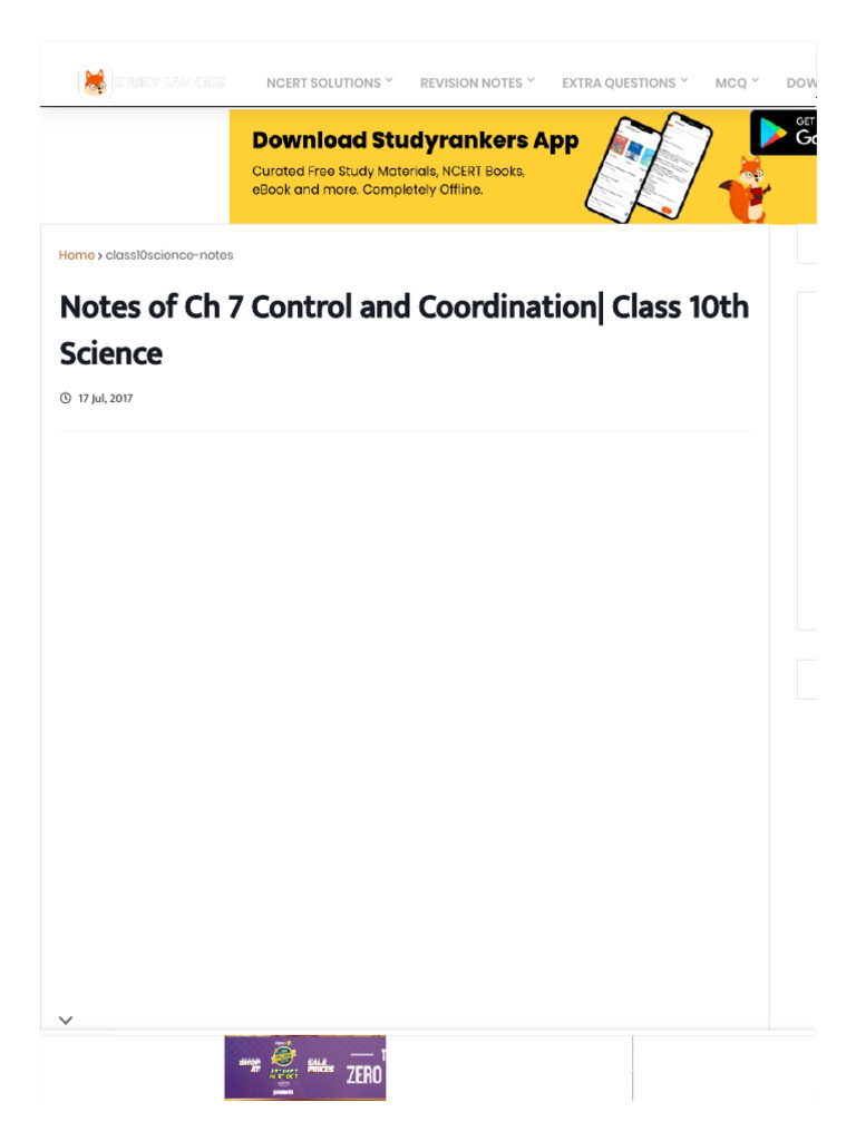 Notes of CH 7 Control and Coordination - Class 10th Science | PDF ...