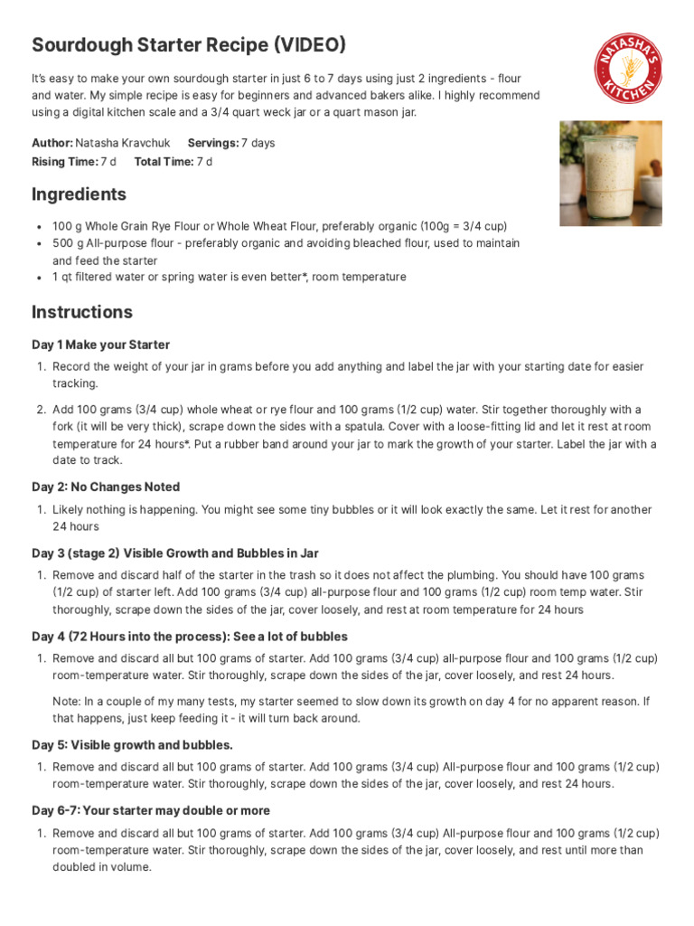 Sourdough Starter Recipe (VIDEO) | PDF | Refrigerator | Staple Foods