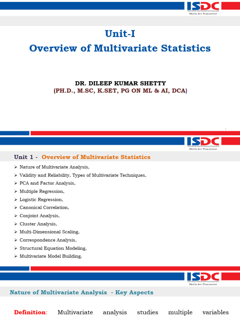 Multivariate Statistics Unit 1 JJ 09-01-2025 | PDF | Dependent And Independent Variables ...