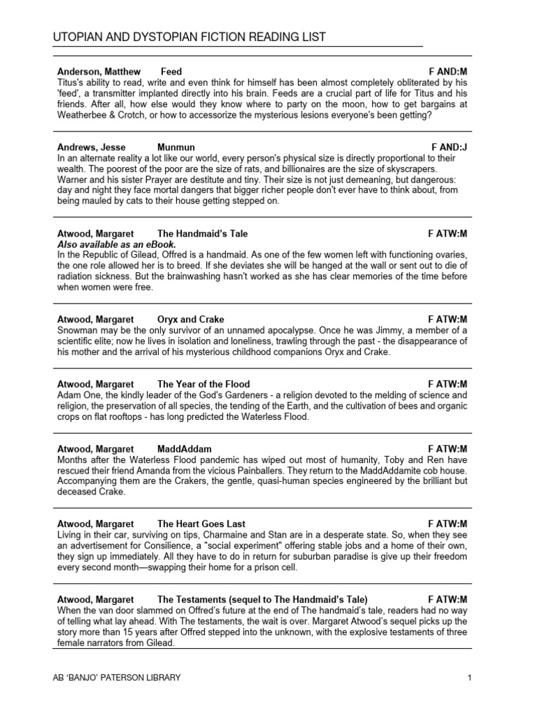 Dystopian Ebooks Reading List | PDF