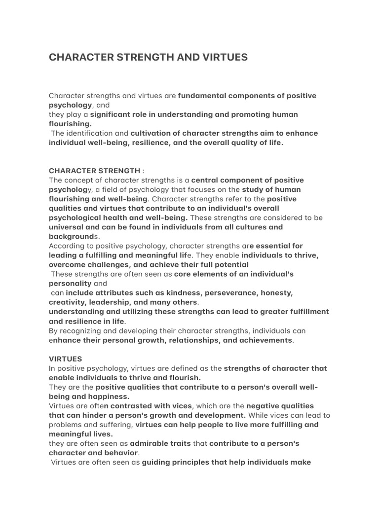 Character Strength and Virtues | PDF | Virtue | Well Being