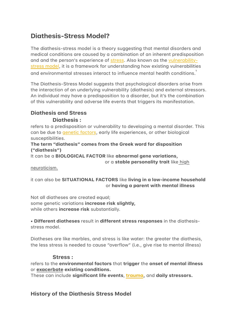 Diathesis-Stress Model? | PDF | Diseases And Disorders | Determinants ...