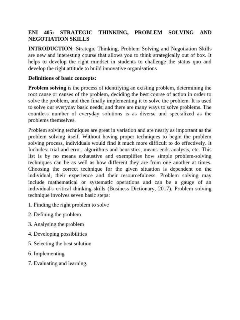 Strategic Thinking and Problem Solving Skills | PDF | Strategic Management | Strategic Thinking