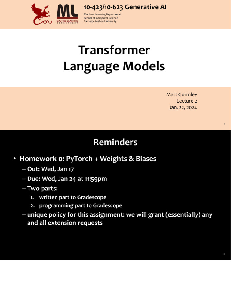 Lecture2 Transformer | PDF | Learning | Machine Learning