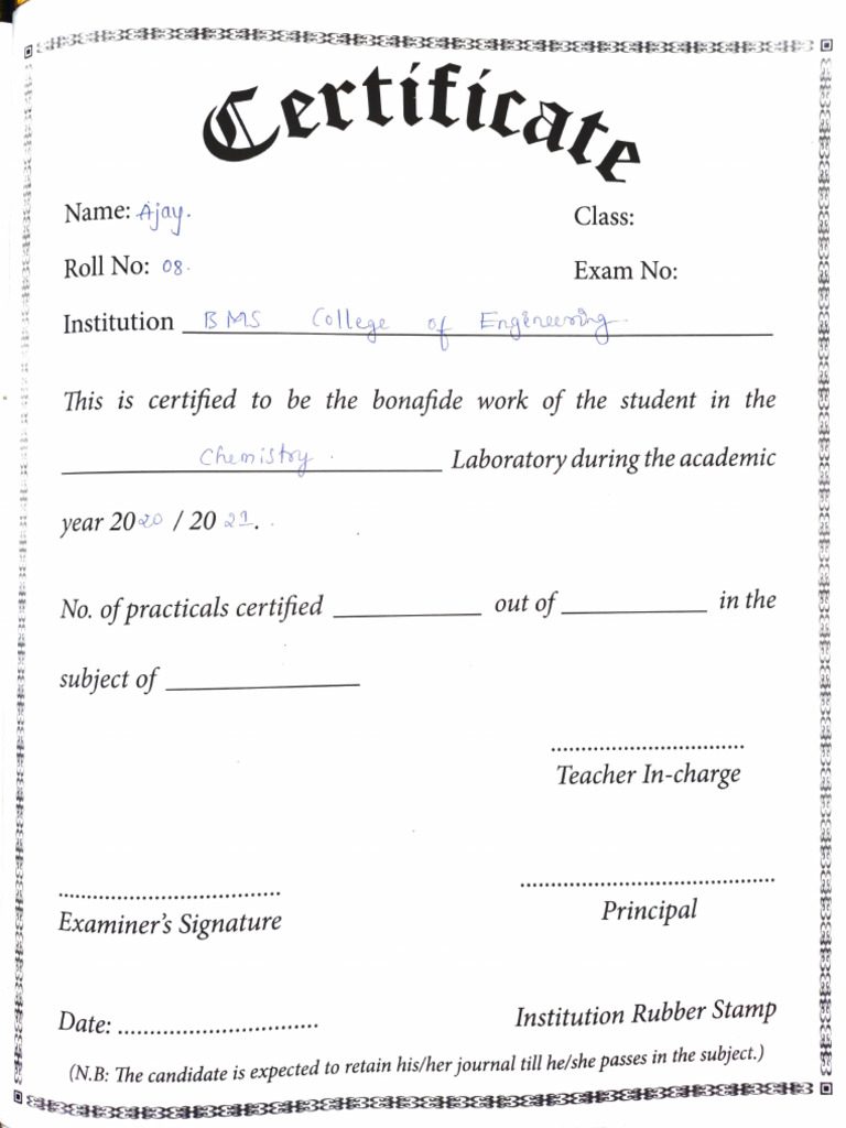 1BM20CV007 Ajay Chy Lab Record | PDF | Analytical Chemistry | Physical Sciences